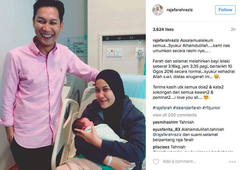 Raja Farah Dan Suami Selamat Timang Bayi lelaki