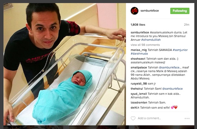 Sam Bunkface, Isteri Selamat Timang Cahaya Mata