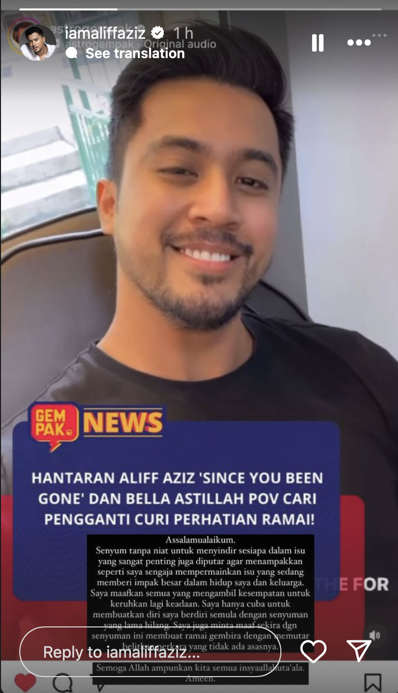 Aliff Aziz Minta Maaf, Senyum Dalam Video Tak Sindir Sesiapa