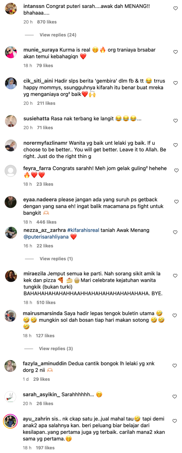 “Tahniah Sarah Awak Dah Menang” - Netizen Bersorak Gembira Di IG Puteri Sarah