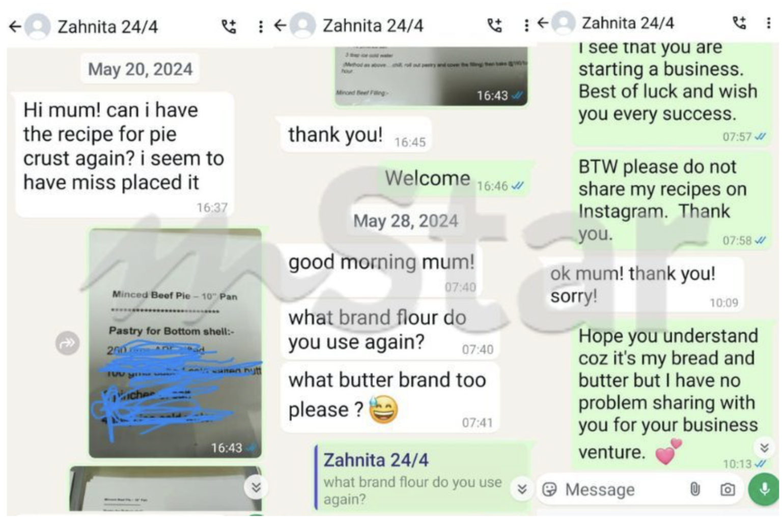 Suami Dakwa Zahnita Bohong, Tunjuk Bukti Minta Resepi Pai Dari Ibu ...