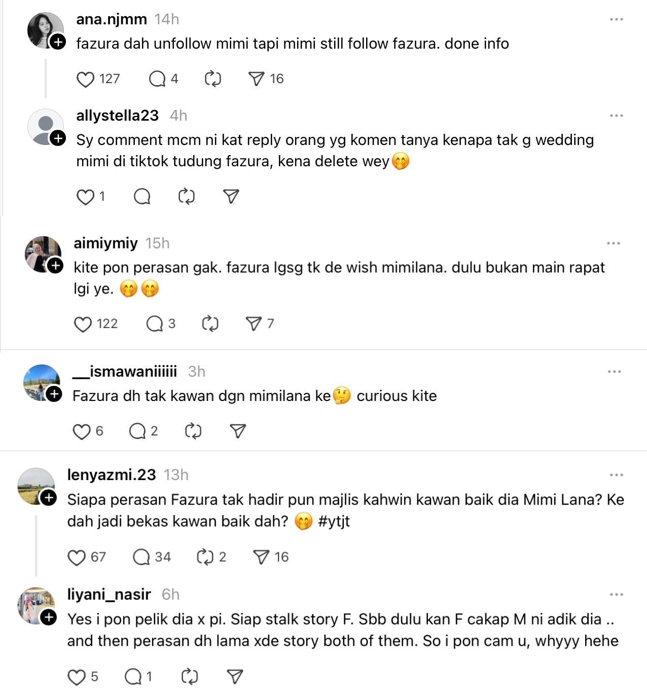 Netizen Perasan Fazura Tak Hadir Majlis Kahwin, Unfollow Mimi Lana Di IG?