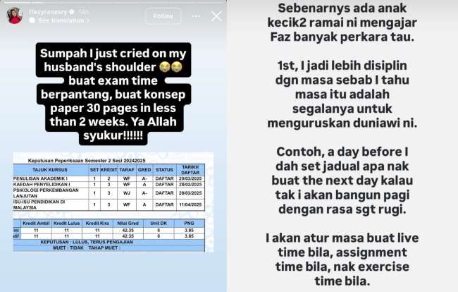 Jawab Exam Masa Berpantang, Isteri Fizo Omar Syukur Raih Keputusan Cemerlang